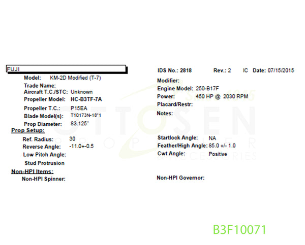 B3F10071 - HARTZELL PROPELLER - HC-B3TF-7A/T10173N-18*1PAINTED - Ottosen Propeller