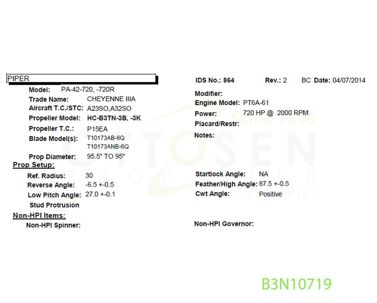 B3N10719 - HARTZELL PROPELLER - HC-B3TN-3K/T10173ANB-6Q/4H1188-5 ...