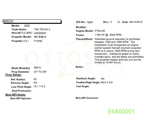 E4A00001 - HARTZELL PROPELLER - HC-E4A-2/E9612 - Ottosen Propeller