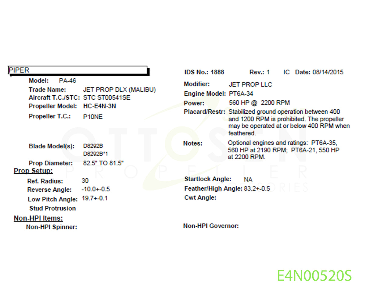 E4N00520S - HARTZELL PROPELLER - HC-E4N-3N/D8292B/D-630-1P - Ottosen ...