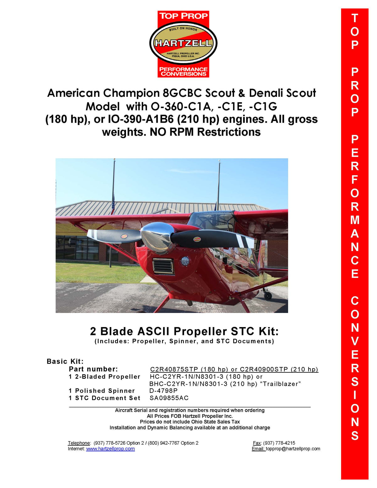 Hartzell STC "Trailblazer" American Champion 8GCBC Scout & Denali Scou ...