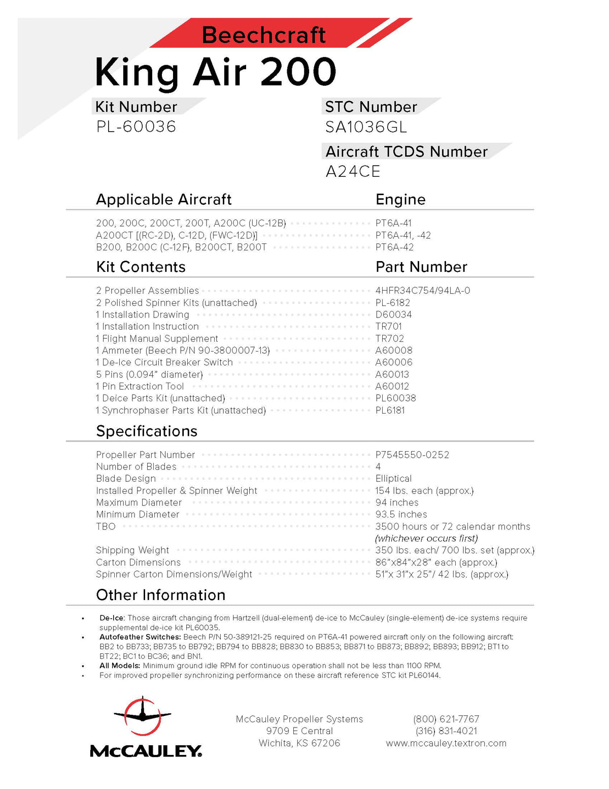 Beechcraft King Air 200 With PT6A-41,-42 Engine Polished Spinner (4-Bl ...