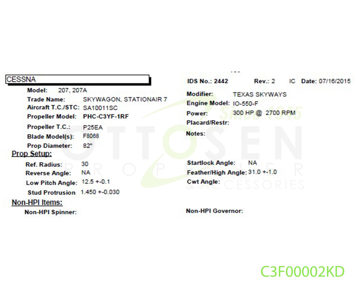 C3F00002KD - HARTZELL PROPELLER - PHC-C3YF-1RF/F8068/SM7 - Ottosen ...