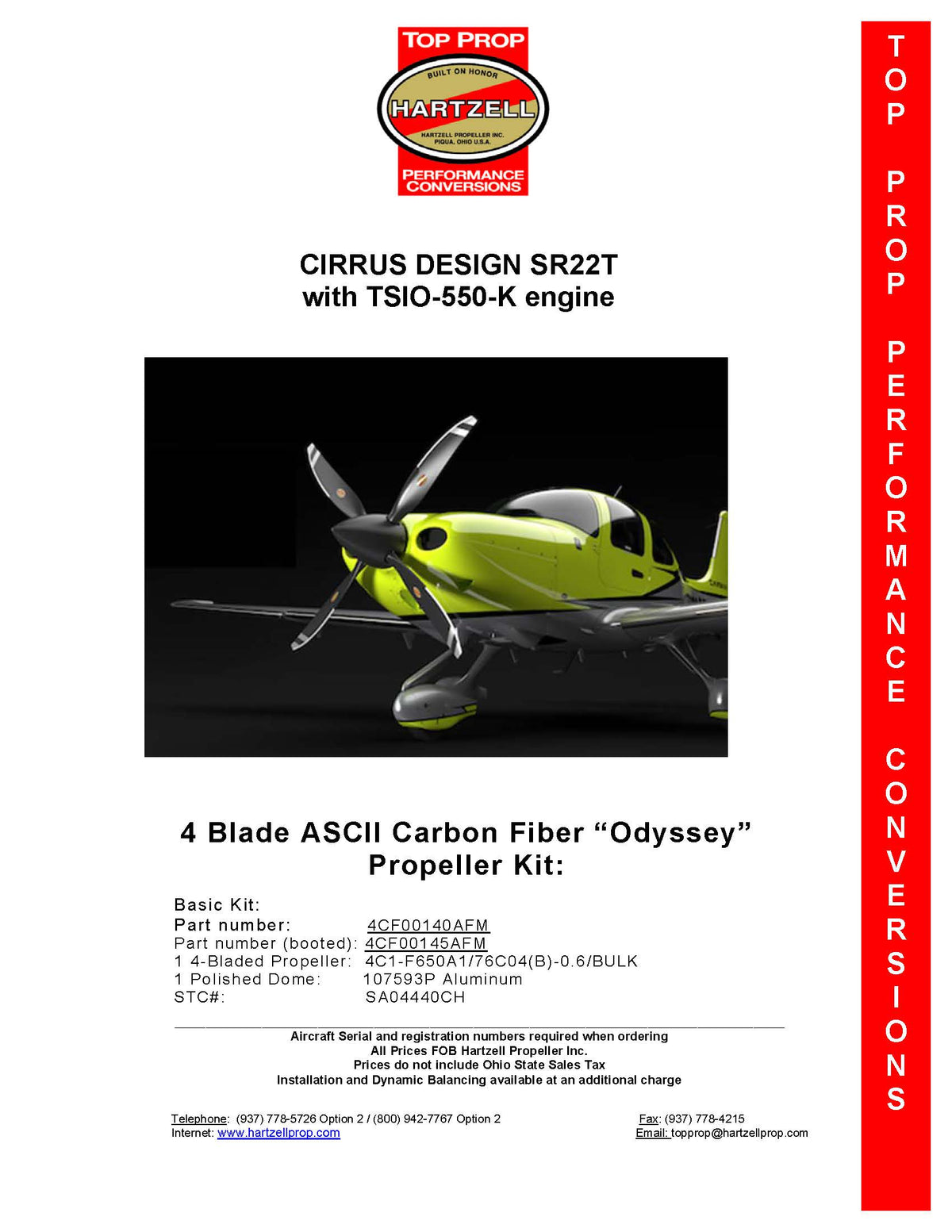 Hartzell STC Cirrus Design SR22T with TSIO-550-K Engine (4-Blade ...